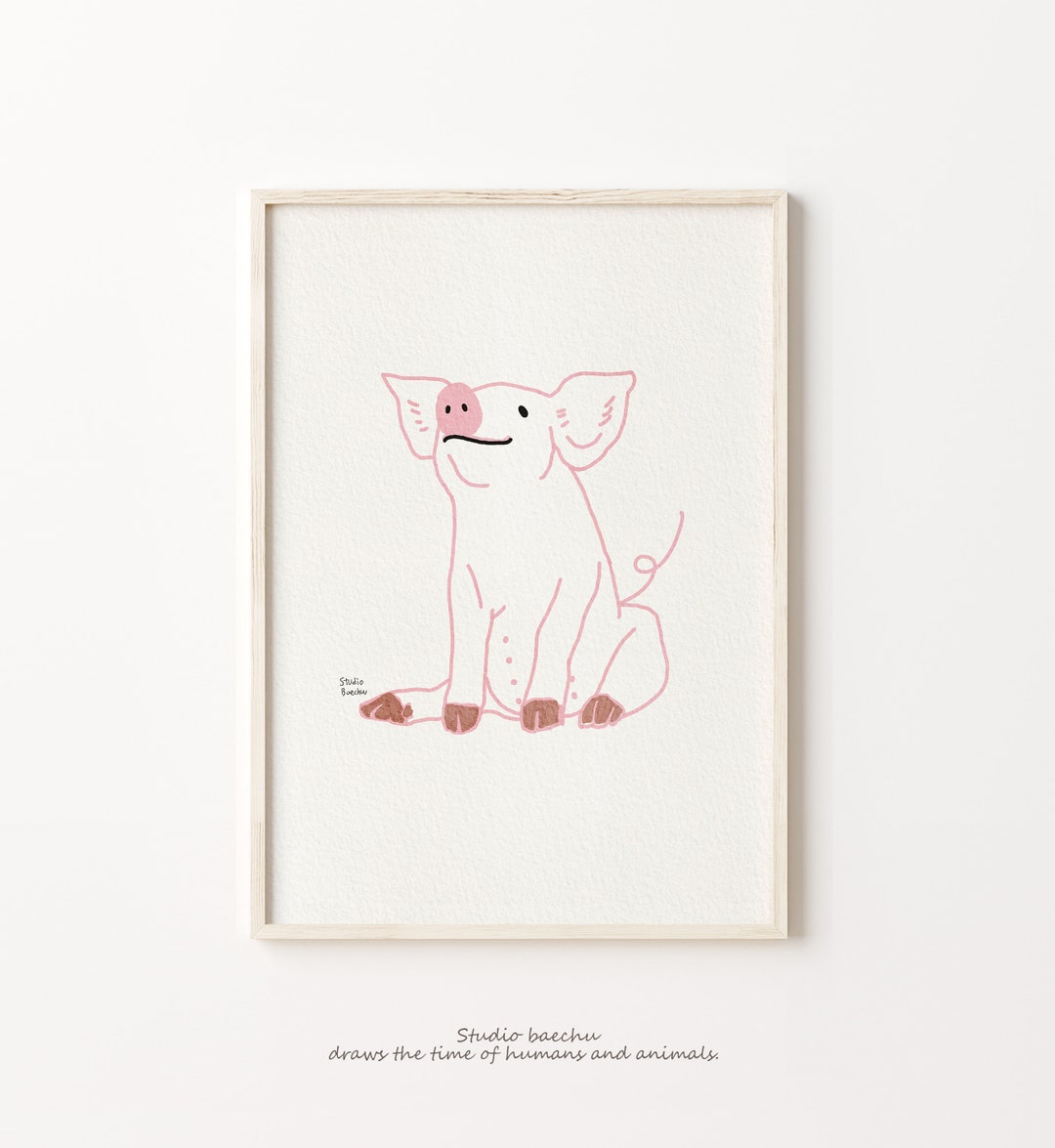 Impresión de cerdo bebé, dibujo de línea de impresión animal, arte de ...
