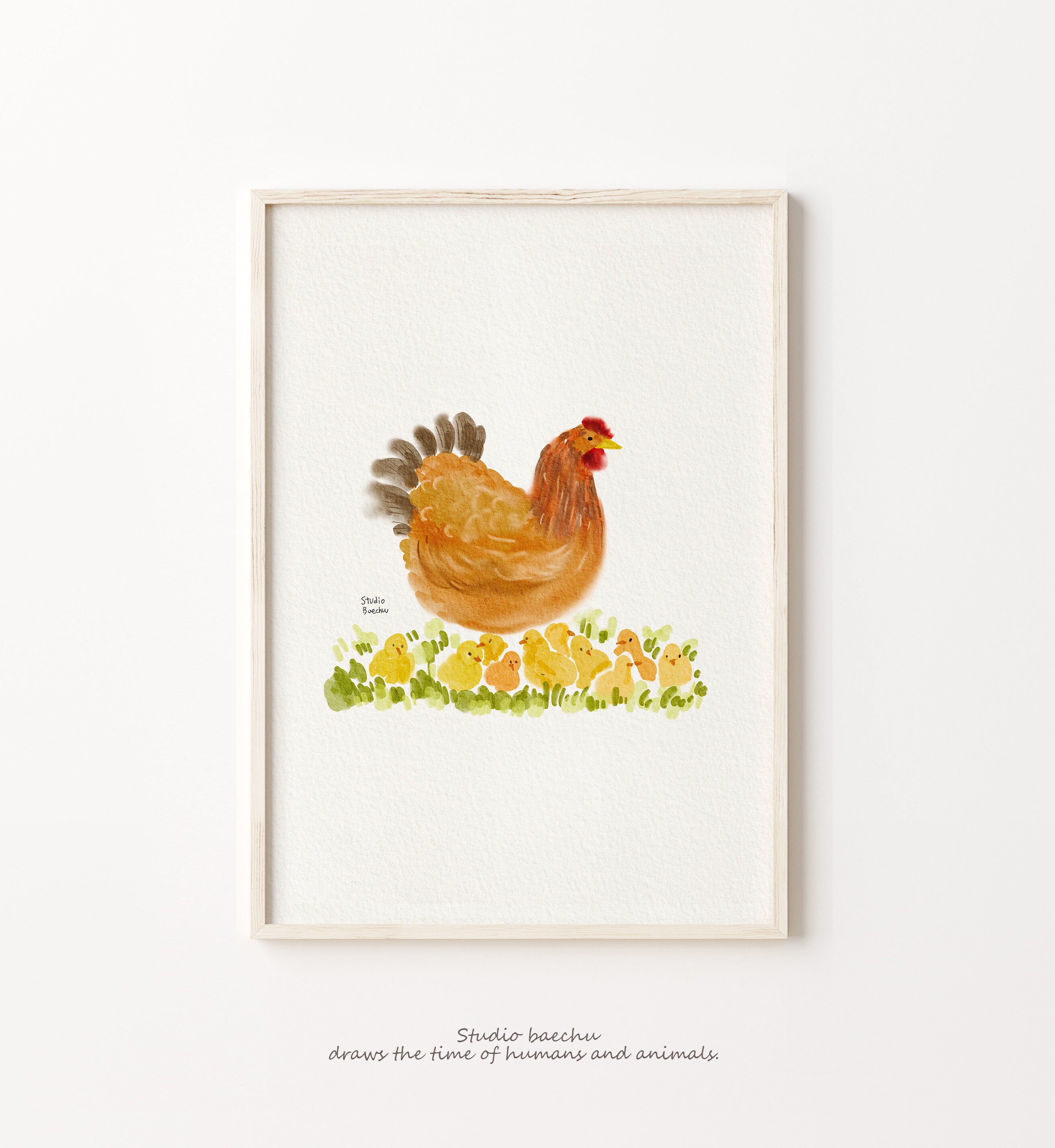Hens and Chicks Art, Baby Chick Print Watercolor, Chicks Painting ...