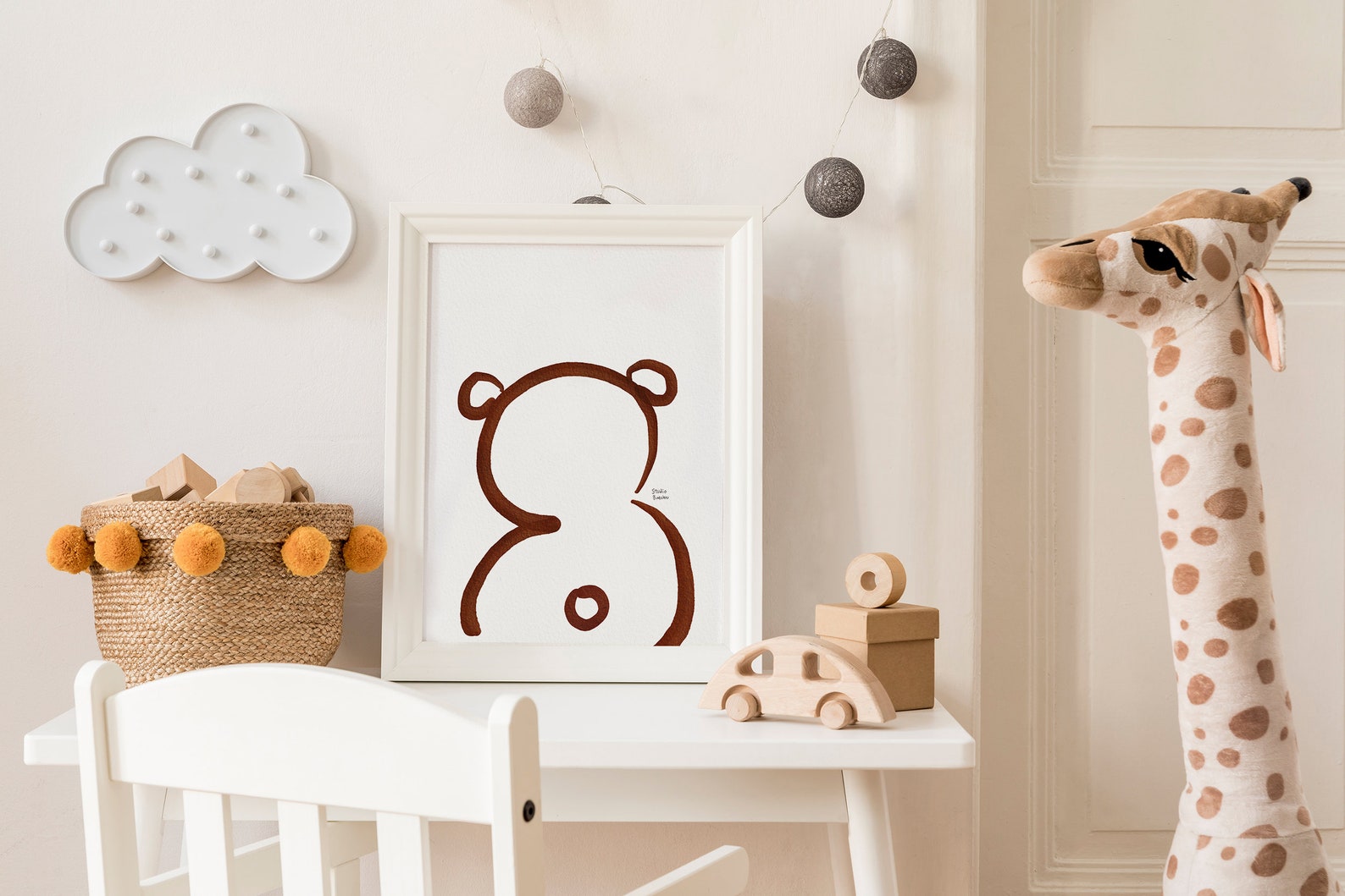 Baby Bear Line Print Set of 2, Baby Bear Print, Line Drawing, Baby Bear ...