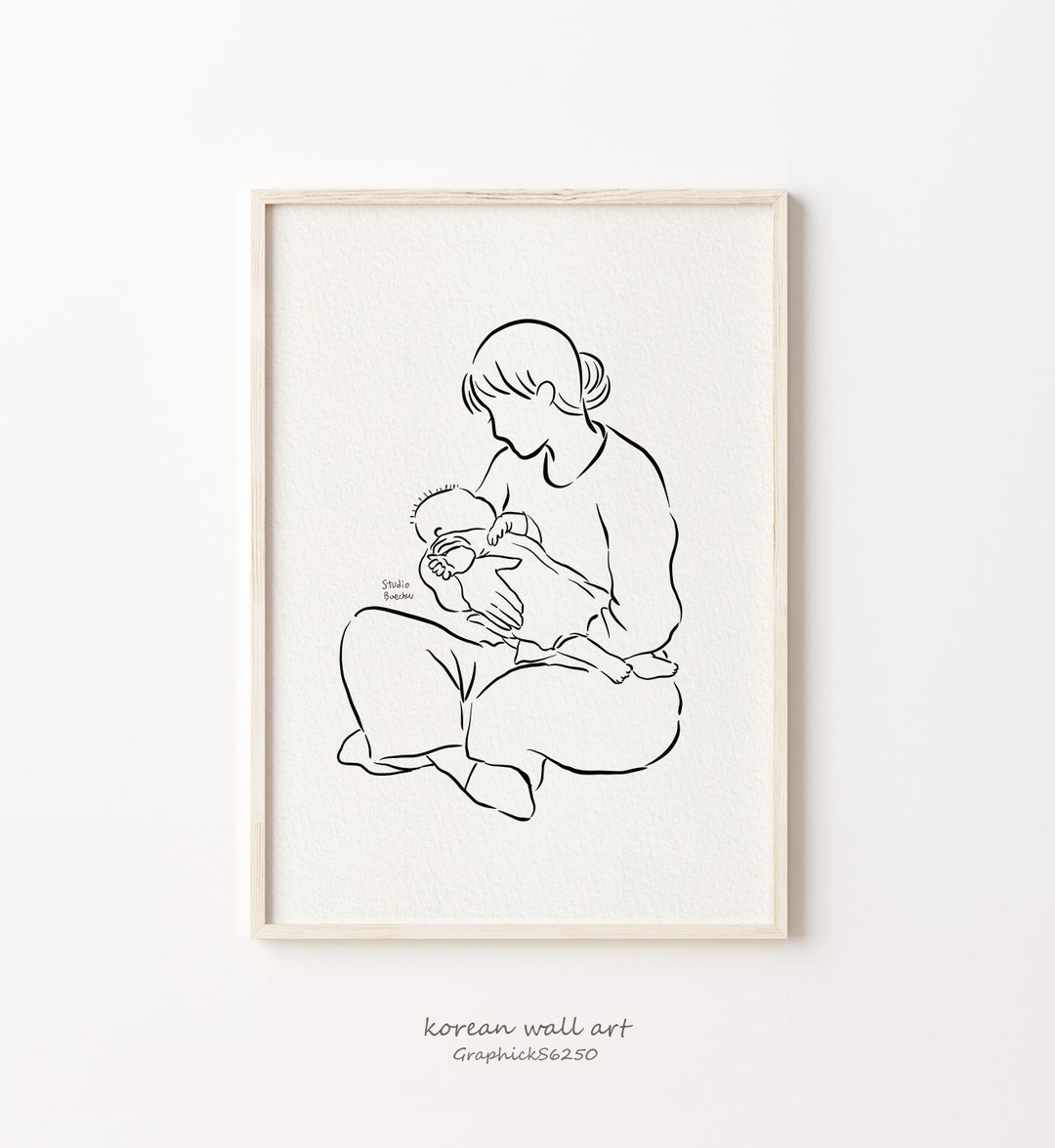Mom and Baby Line Art, Mother and Baby Art, Printable Family Line Art ...