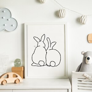 Bunny Line Print Set of 3, Bunny Rabbit Print, Line Drawing, Easter ...