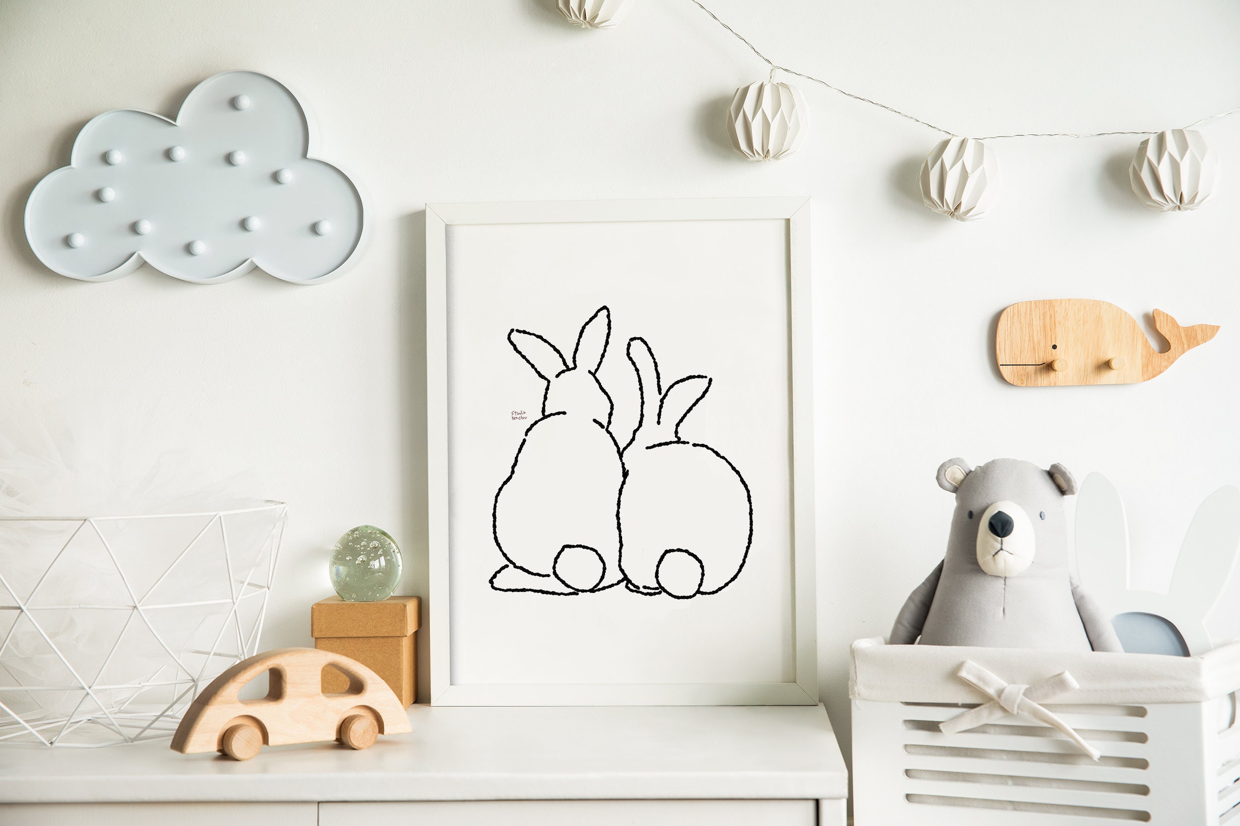 Bunny Line Print Set of 3, Bunny Rabbit Print, Line Drawing, Easter ...