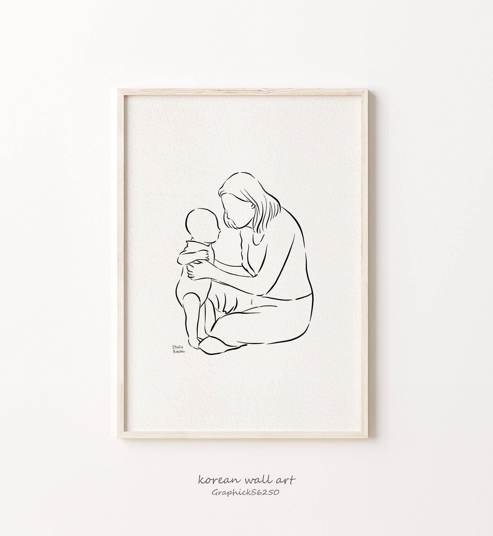 Mom and Baby Line Art, Mother and Baby Art, Printable Family Line Art ...