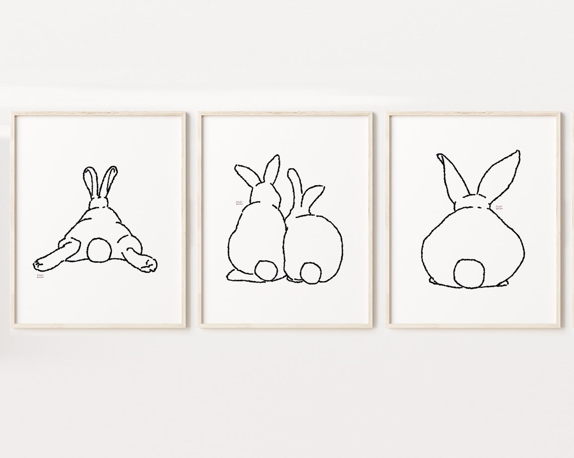Bunny Line Print Set of 3, Bunny Rabbit Print, Line Drawing, Easter ...