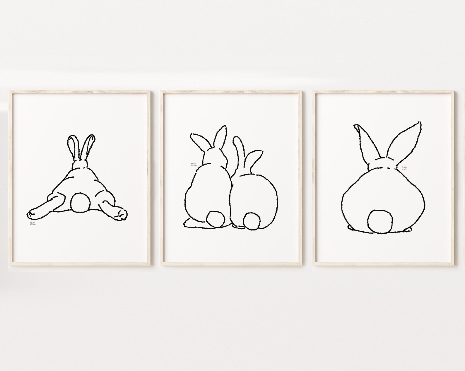 Bunny Line Print Set of 3, Bunny Rabbit Print, Line Drawing, Easter ...
