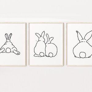 Bunny Line Print Set of 3, Bunny Rabbit Print, Line Drawing, Easter ...
