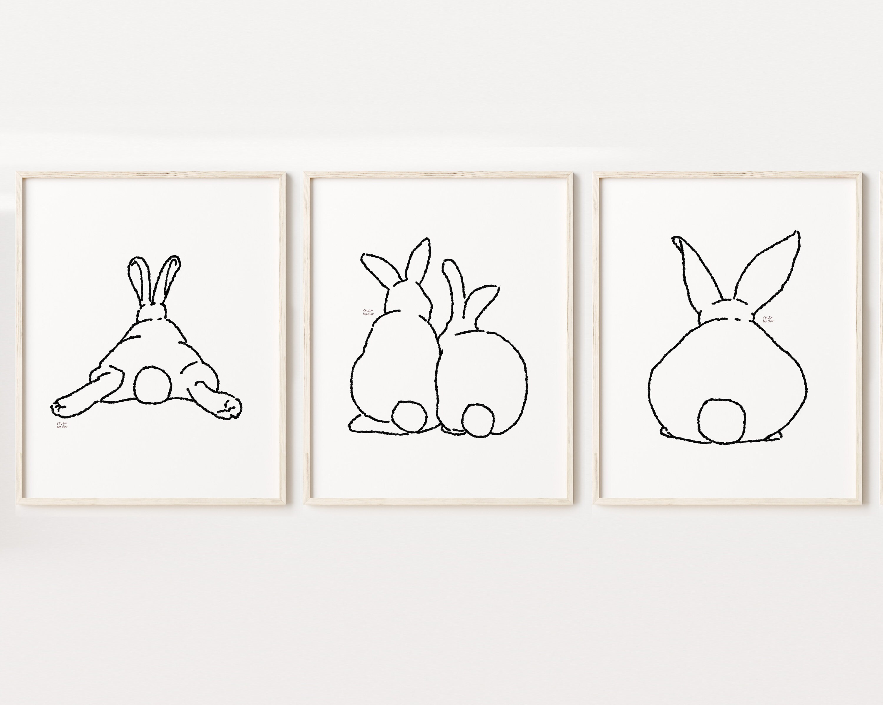 Bunny Line Print Set of 3, Bunny Rabbit Print, Line Drawing, Easter ...