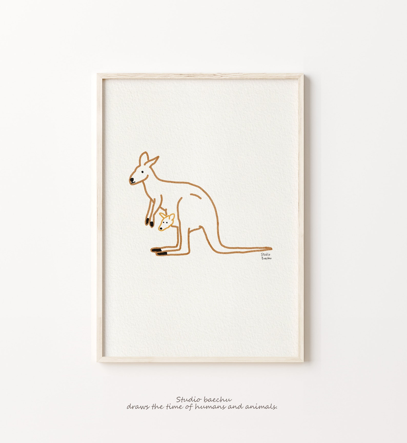 Kangaroo Wall Art, Animal Print Line Drawing, Nursery PRINTABLE Wall ...