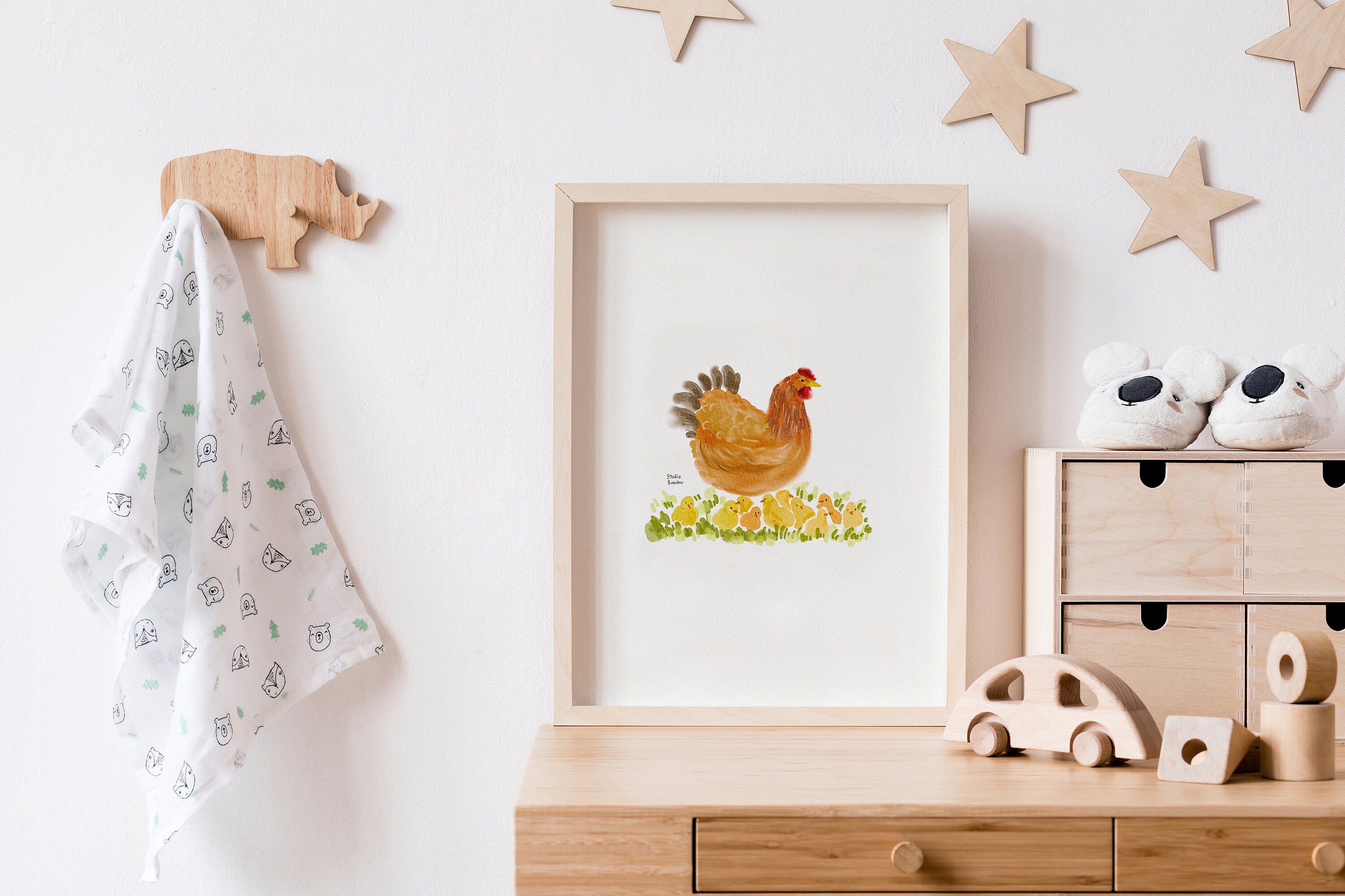 Hens and Chicks Art, Baby Chick Print Watercolor, Chicks Painting ...