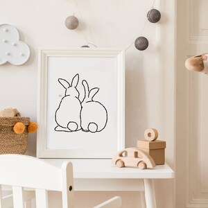 Bunny Line Print Set of 3, Bunny Rabbit Print, Line Drawing, Easter ...