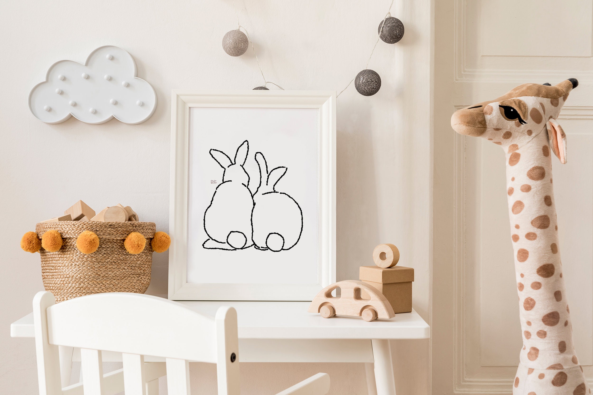 Bunny Line Print Set of 3, Bunny Rabbit Print, Line Drawing, Easter ...
