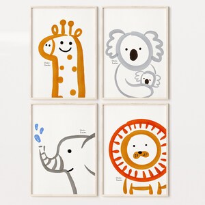 Animal Print Line Drawing, Set of 4 Nursery PRINTABLE Wall Art ...