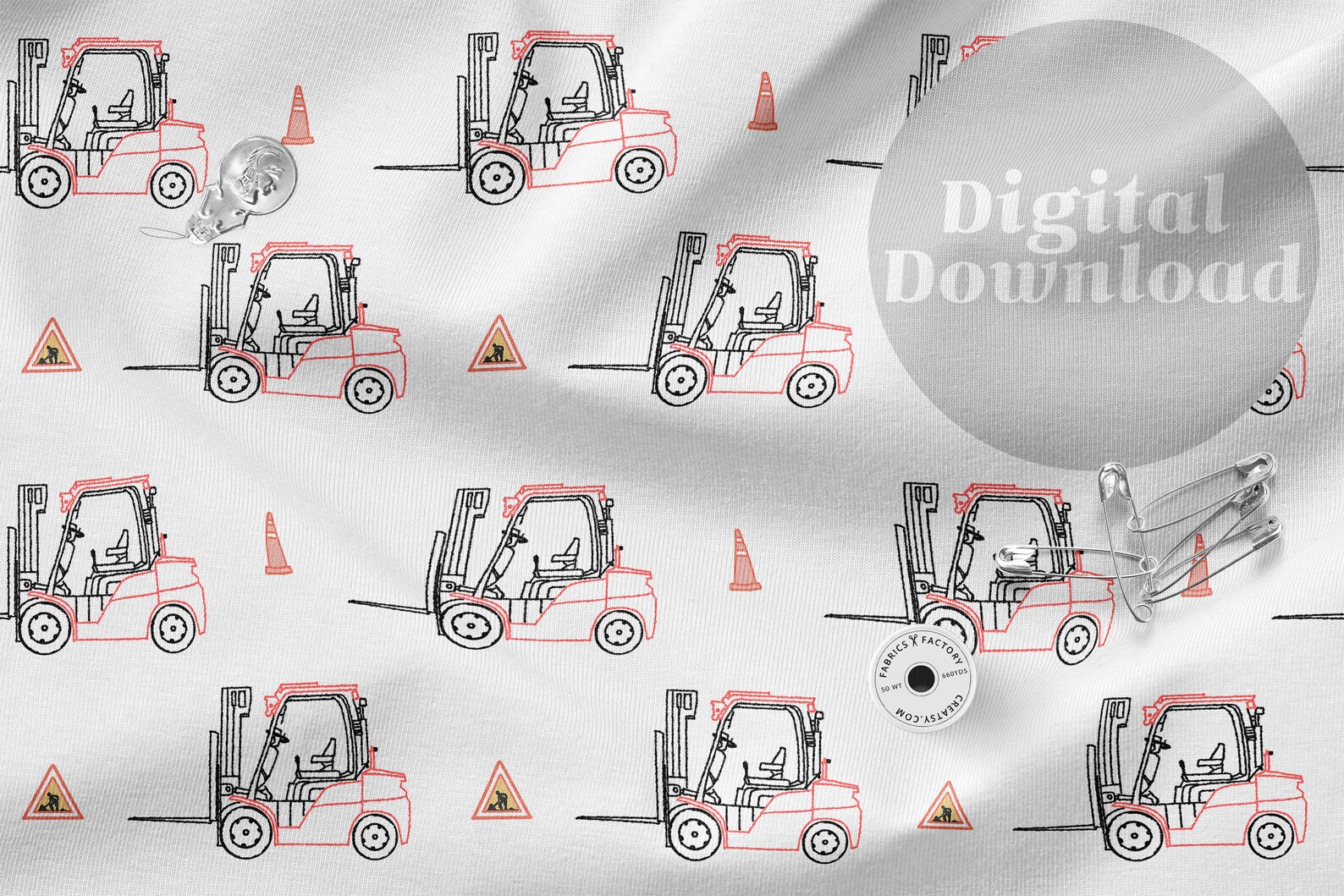 Forklift Pattern, Crane Forklift Digital Paper, Construction Trucks Pattern, Seamless Pattern ...