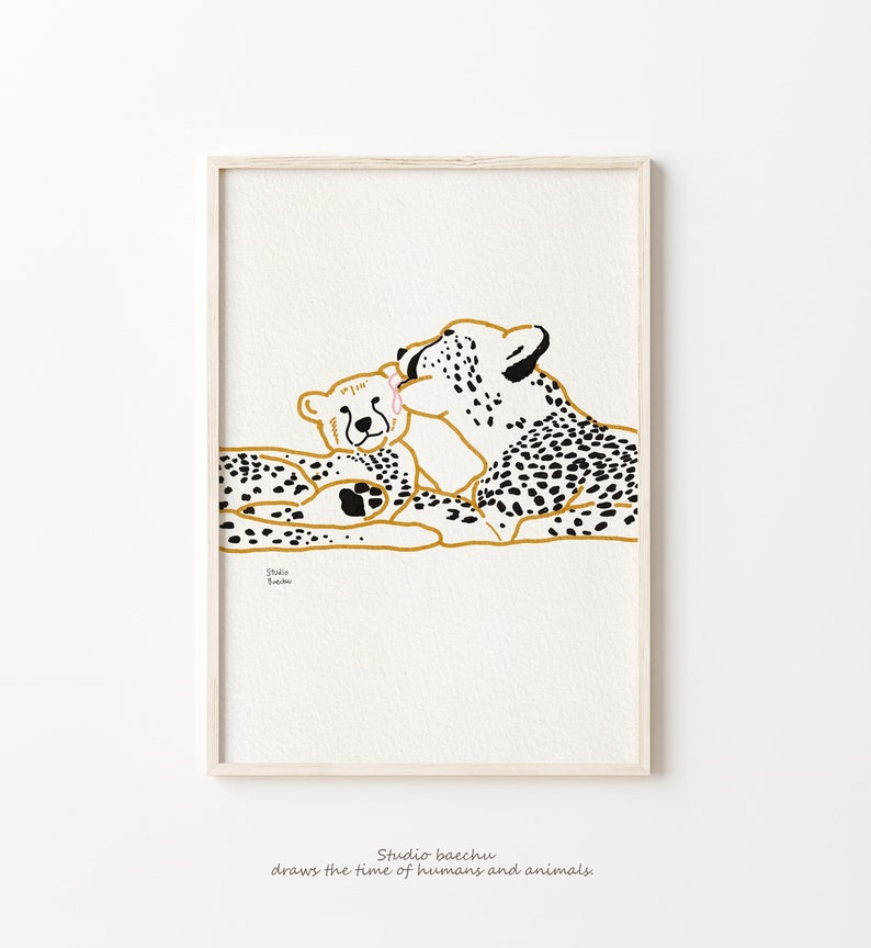 Cheetah Wall Art, Animal Print Line Drawing, Nursery PRINTABLE Wall Art ...