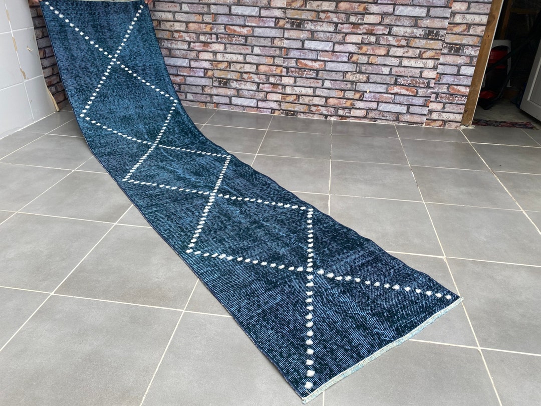 Blue Runner Rug,9.9x2'3feet,aztec Blue Rug,moroccan Runner Rug,aztec ...