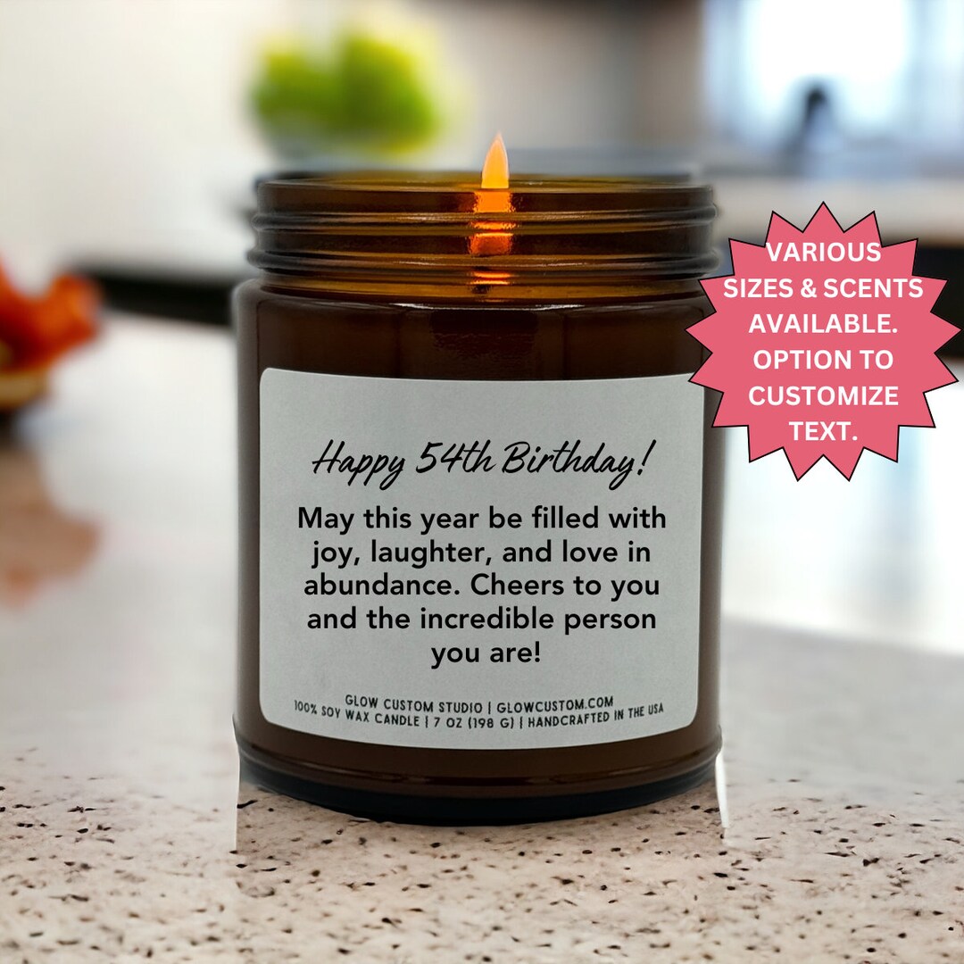 Happy 54th Birthday, Custom Candle 54th Birthday, Personalized Gift for ...