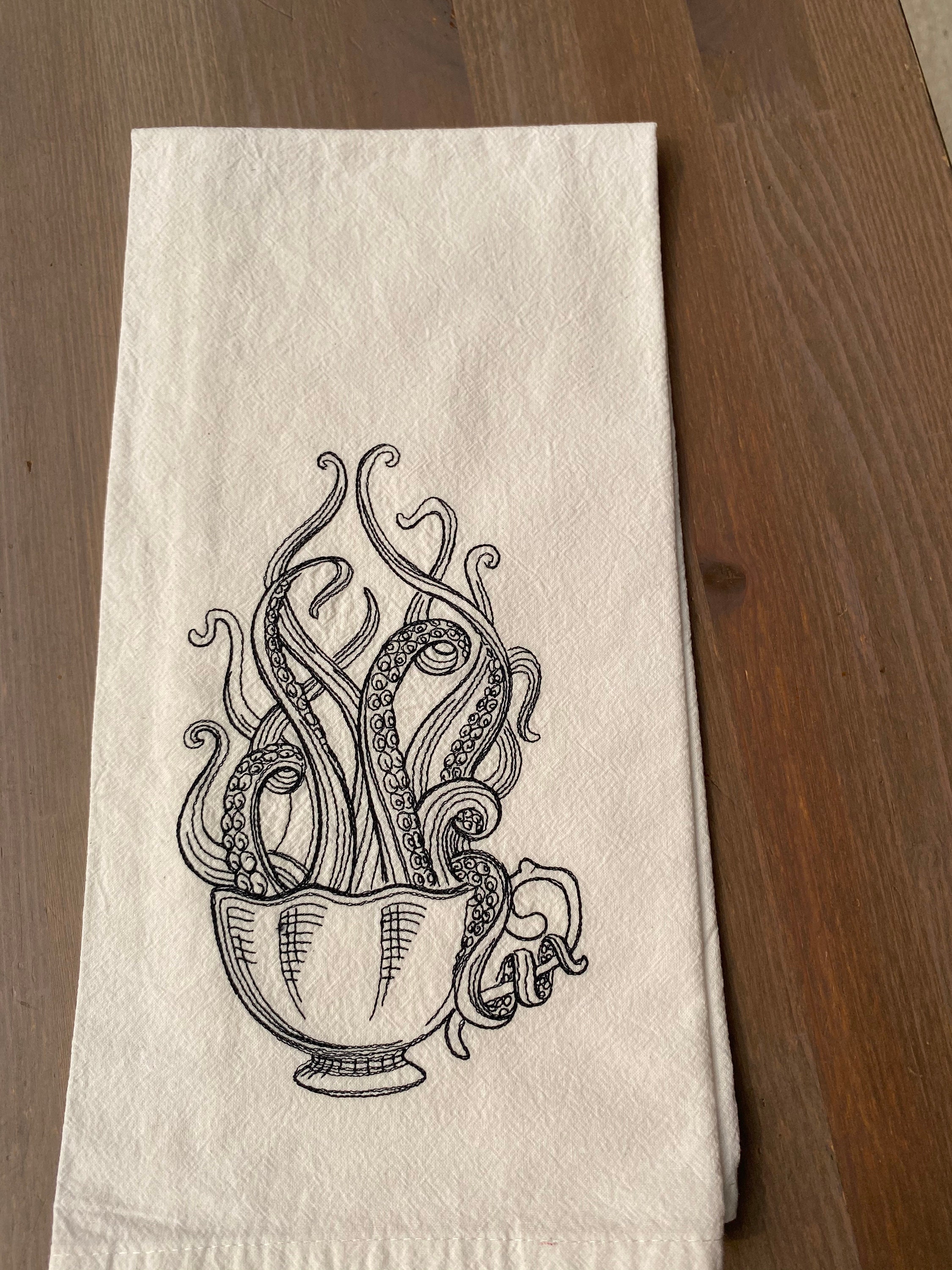 Tentacle Teacup Embroidered Tea Towel - Etsy Italia