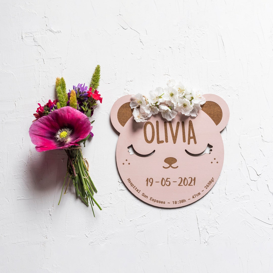 Baby Bear Birth Sign. Wooden Baby Birth Stats Sign. Baby Announcement ...