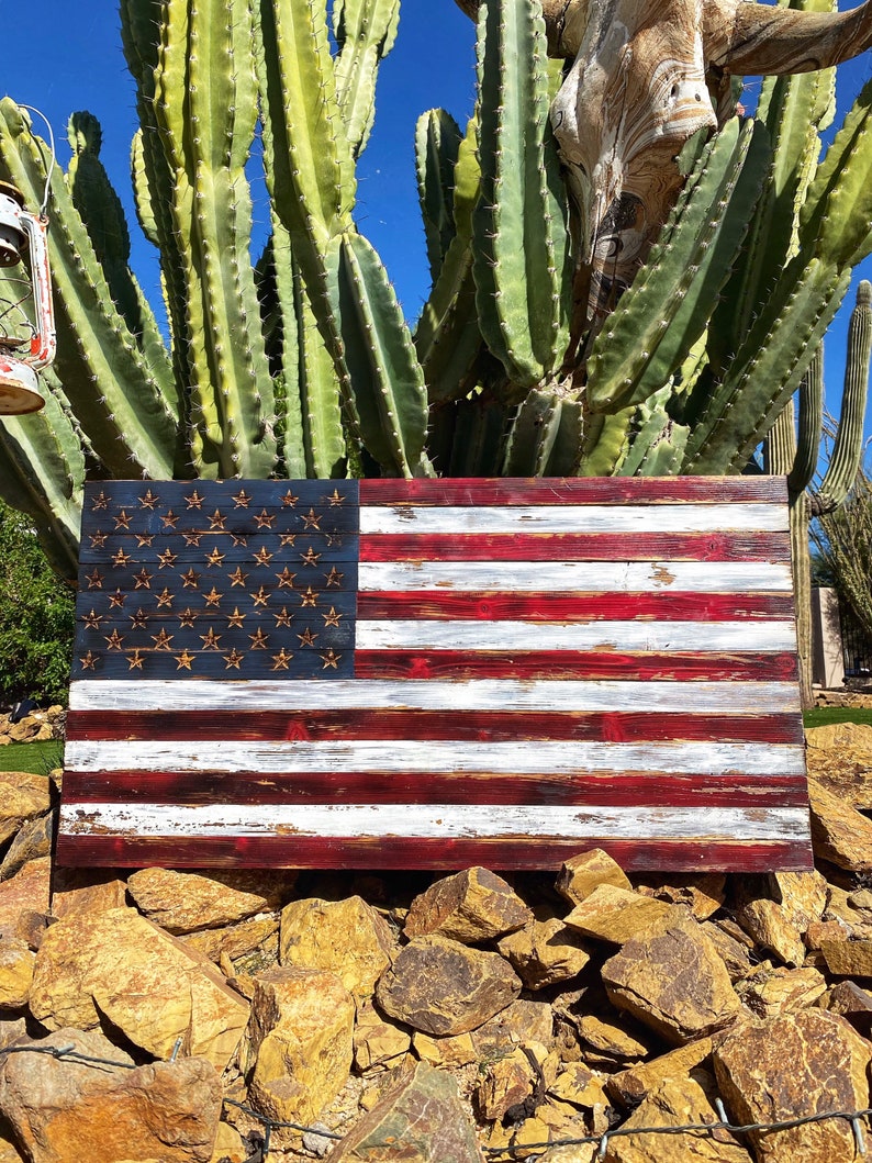 Rustic Cedar American Flag, Distressed Wood Wall Art - Etsy