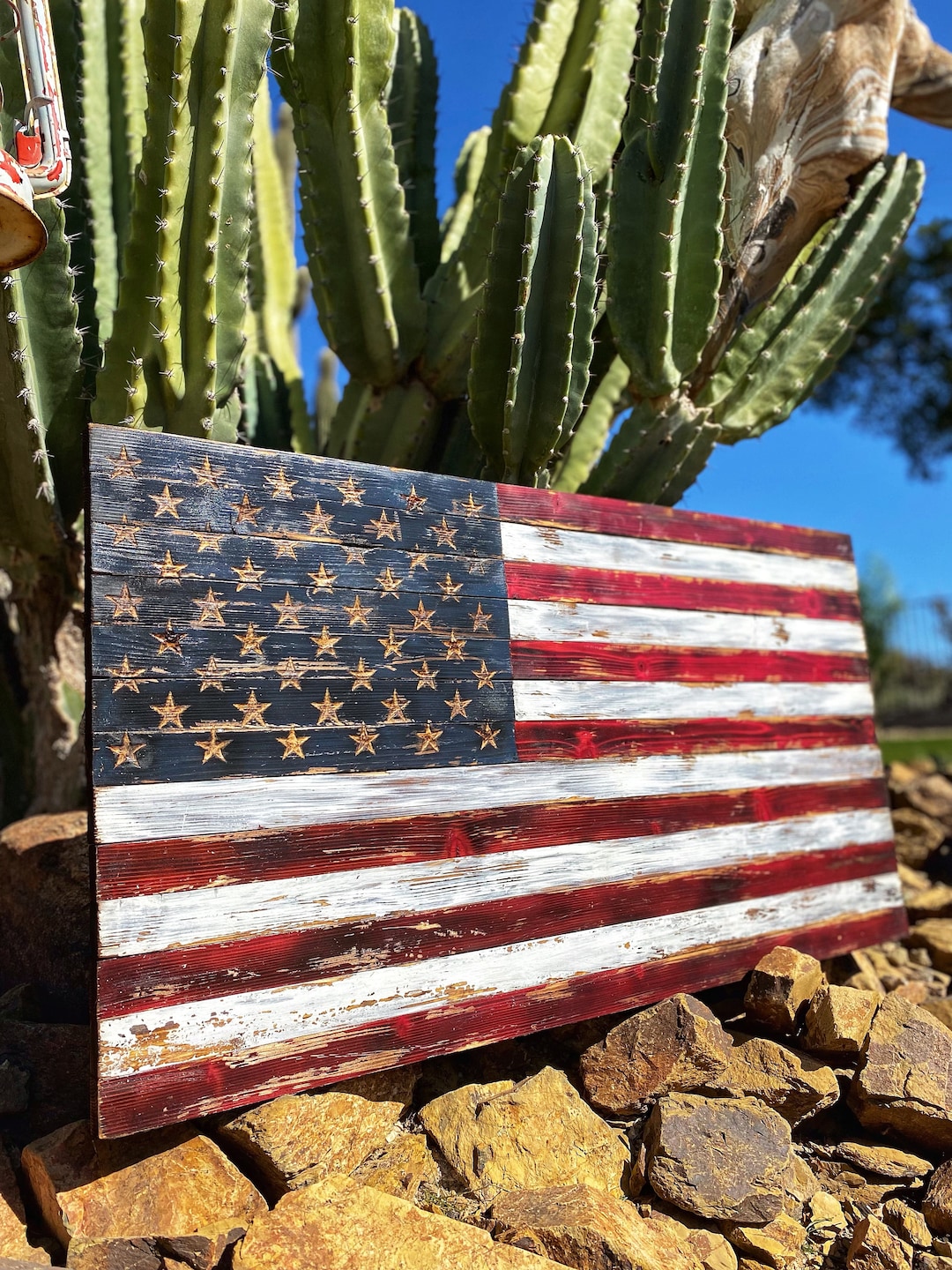 Rustic Cedar American Flag, Distressed Wood Wall Art - Etsy