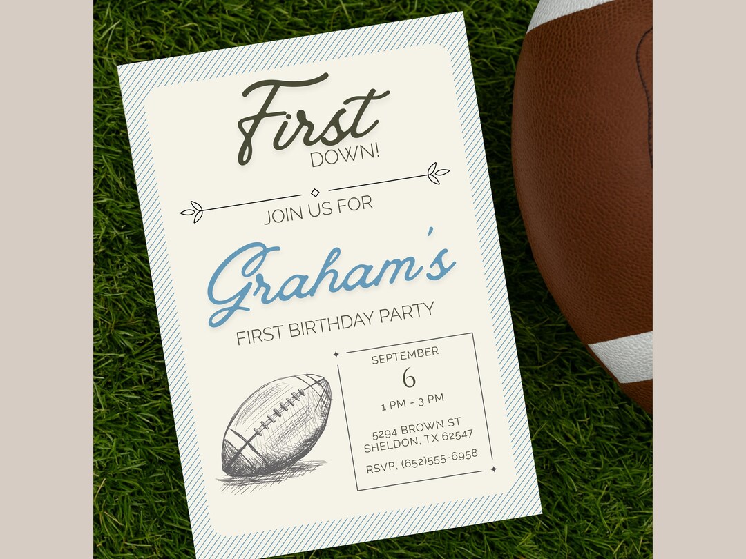 Football First Birthday Invitation | First Down (editable Canva ...