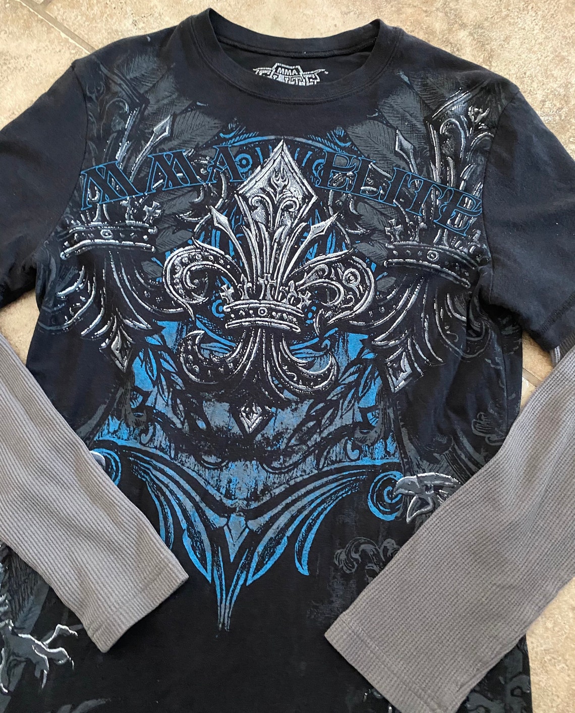 Mma Elite Mens Thermal Mixed Graphic Long Sleeve T Shirt Small Etsy