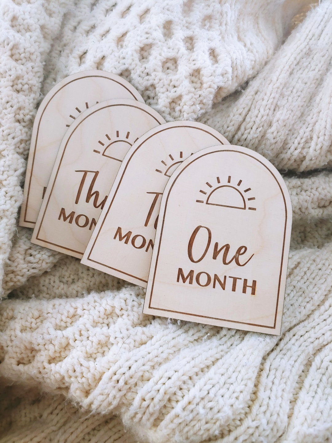 Arch Shape Birch Wood Baby Monthly Milestones Photo Op Plaques Set 1 ...