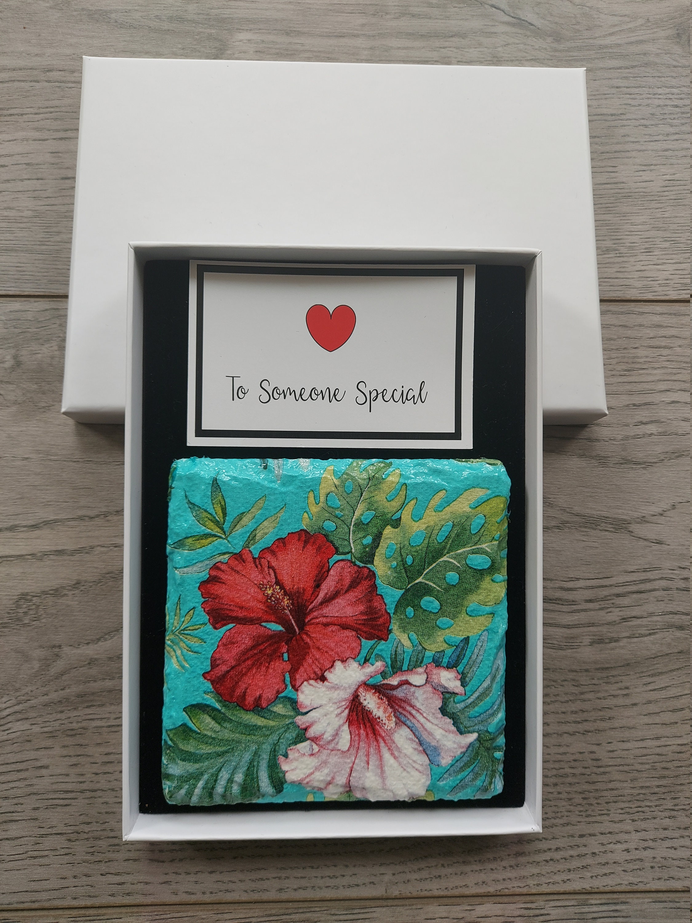 Hibiscus Flower Slate Coasters Spring Turquoise Green Blue Red | Etsy