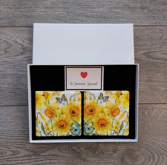 Daffodil Flower Meadow Slate Coasters Spring Decoration | Etsy UK