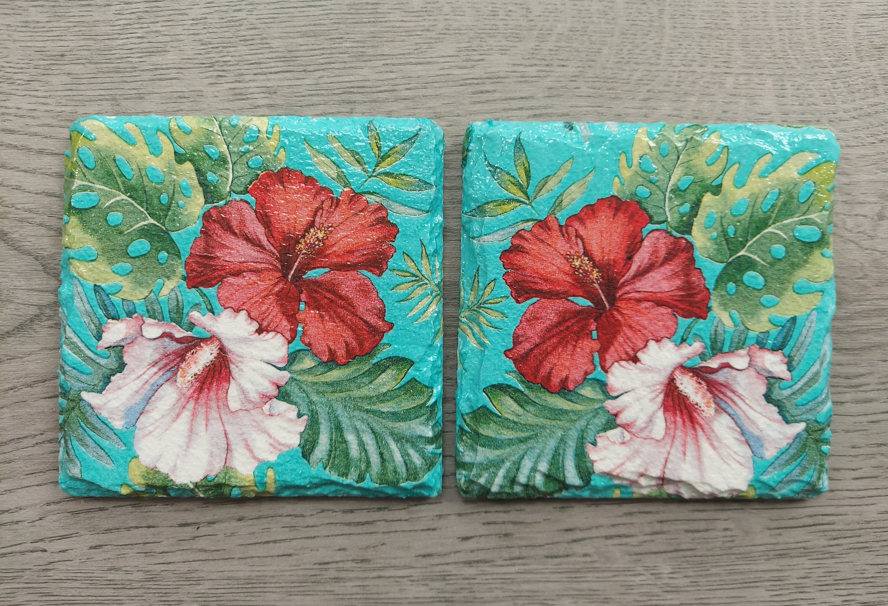 Hibiscus Flower Slate Coasters Spring Turquoise Green Blue Red - Etsy 日本
