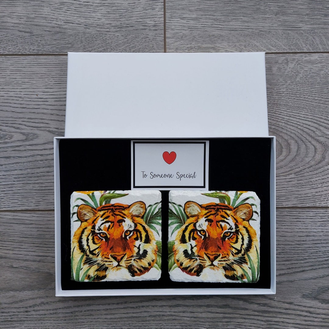 Tiger Slate Coasters, Jungle Theme, Orange Decoration, Option of Gift ...