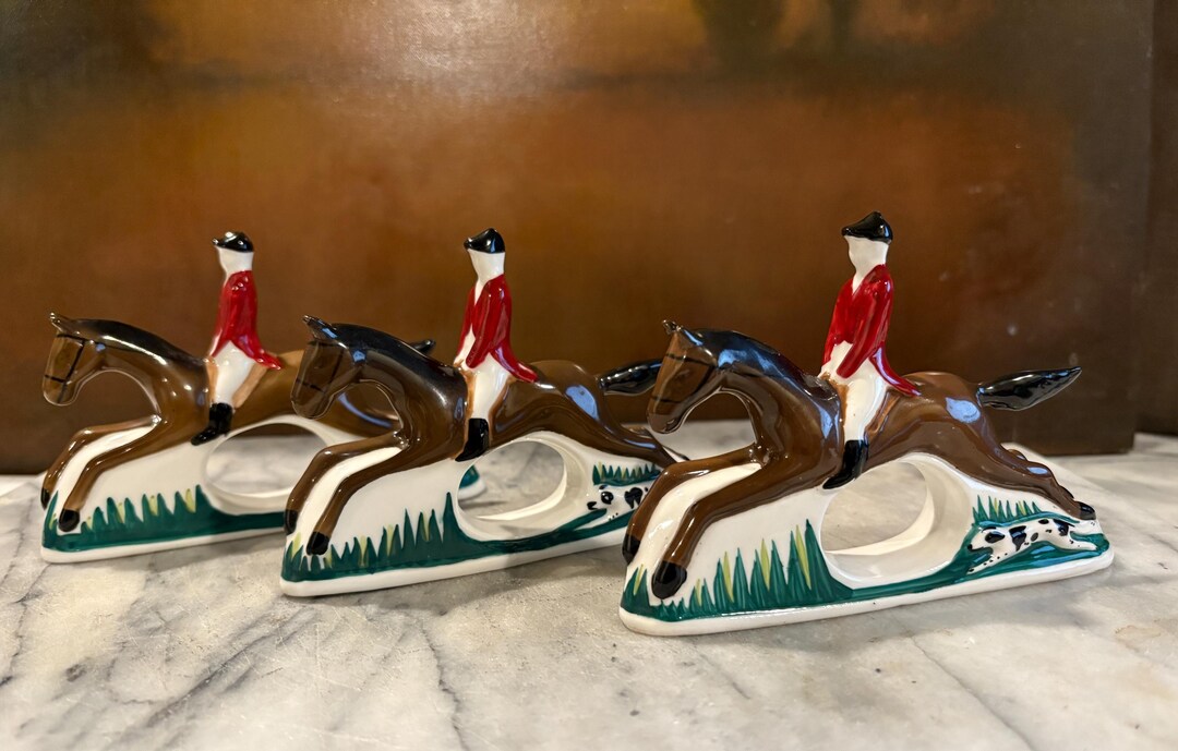 Pia Bone China Equestrian Napkin Rings 3 / 1985 English Fox Hunt Napkin ...