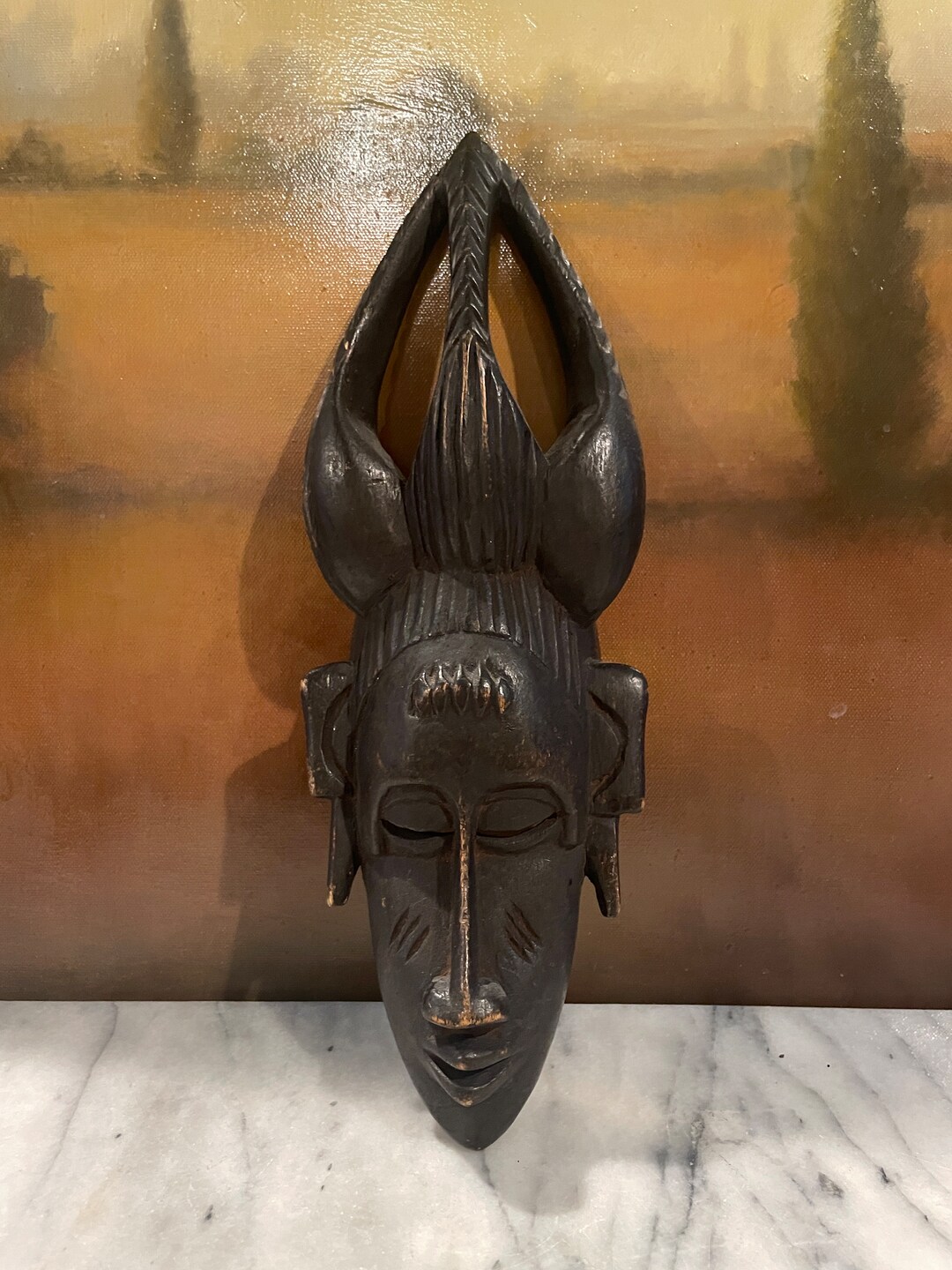 Old African Mask Hand Carved Dark Wood / Ready to Hang African Tribal ...