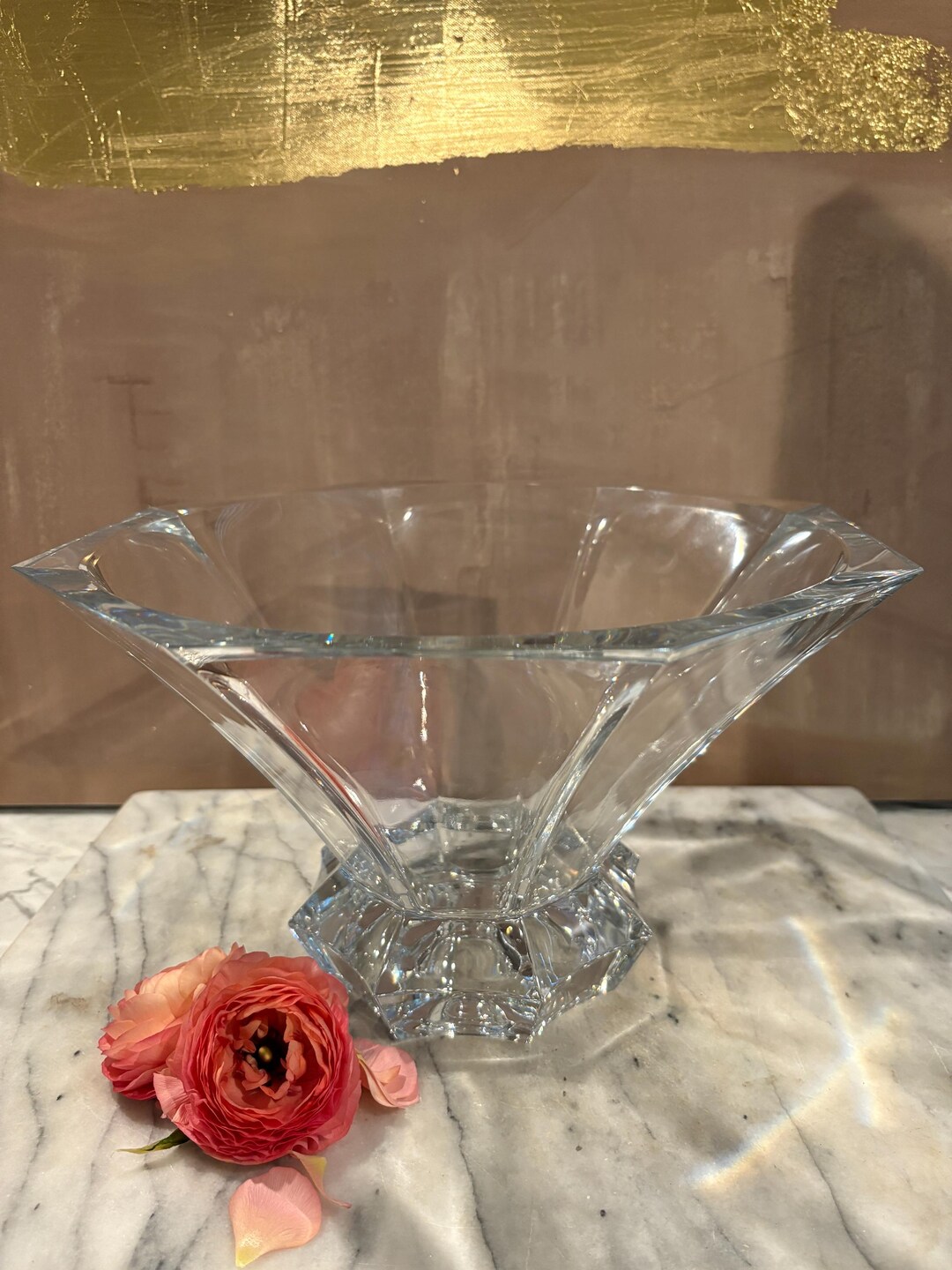 Large Vintage Cut Crystal Centerpiece Bowl / Heavy Faceted Clear Lead ...