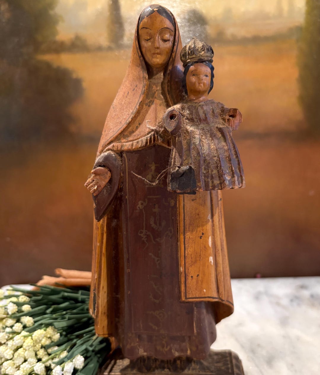 Antique Hand-carved Mexican Santos of N.S. Del Carmen | Signed by D ...