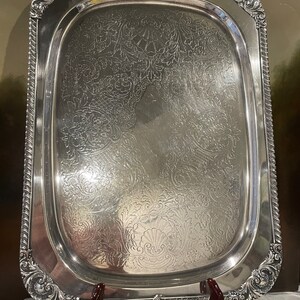 Large Antique Rectangular Silver Butler's Tray / Heavy Serving Tray ...