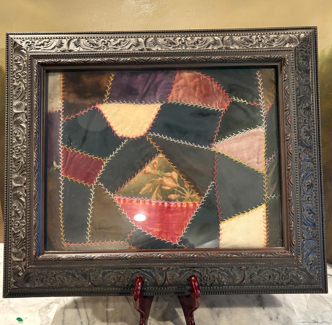Victorian Crazy Quilt Piece - Modern Frame / Circa Late 1800s / Fancy ...