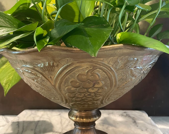 Vintage Hammered Brass Footed Cachepot Planter / Repousse Grapevine ...