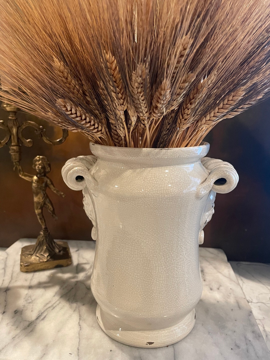 Italian Majolica Glazed Terra Cotta Vase coiled Handles Lions Face ...