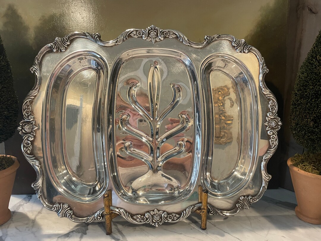 Vintage Wallace Royal Rose 3-part Silver Plate Divided Meat Tray L ...