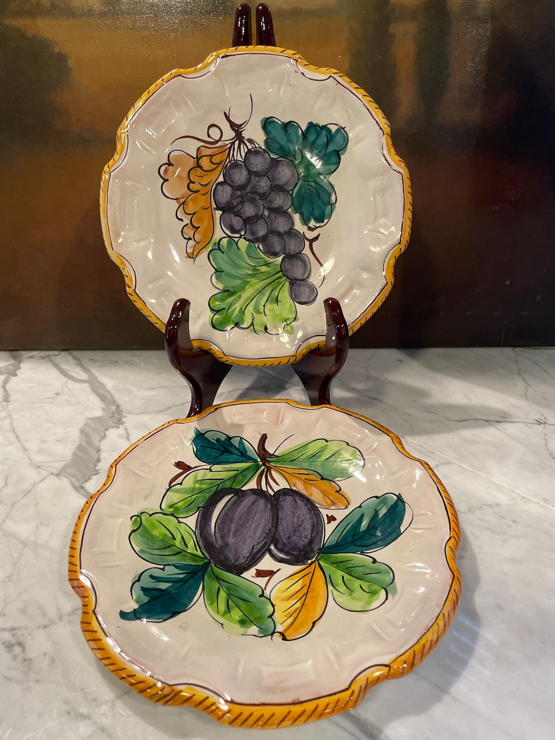 Set 2 Colorful Vintage Ceramic Italian Fruit Plates W/ Scalloped Edge ...