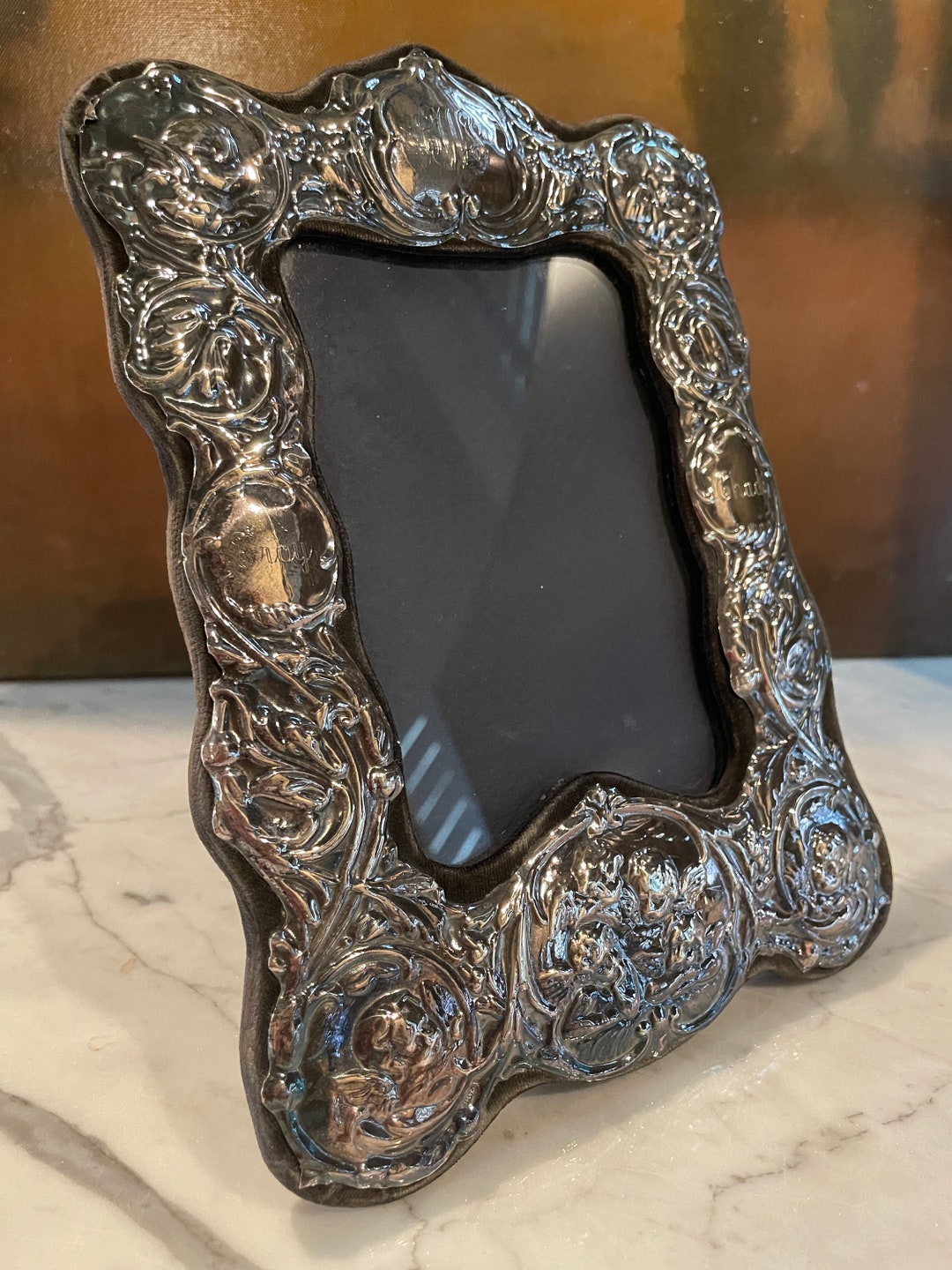 9" X 6.5" Ornate Silver Repousse Picture Frame With Putti / Cherubs and ...