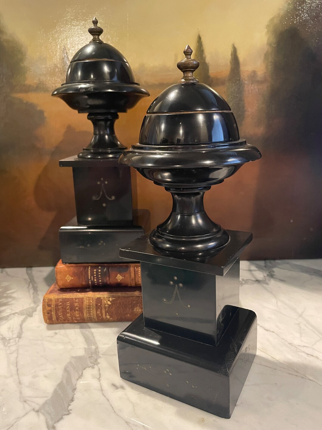 Antique French Slate Black Marble Garniture Set / Decorative Objets for ...