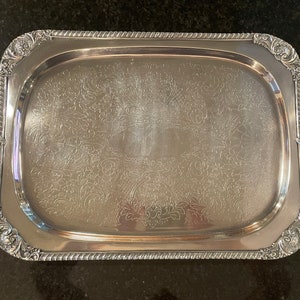 Large Antique Rectangular Silver Butler's Tray / Heavy Serving Tray ...