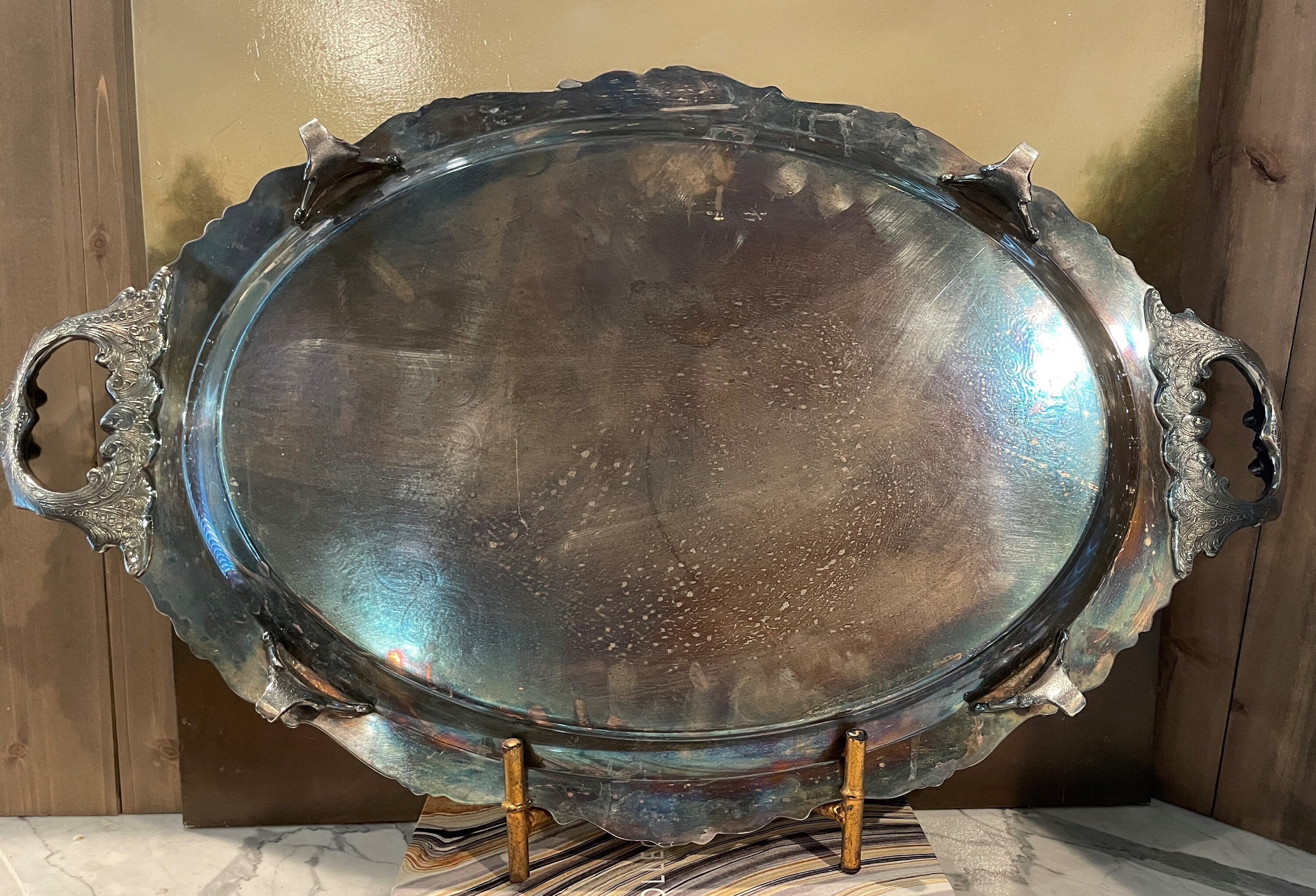Large Heavy Vintage Oval Silver Butlers Tray / Baroque by - Etsy