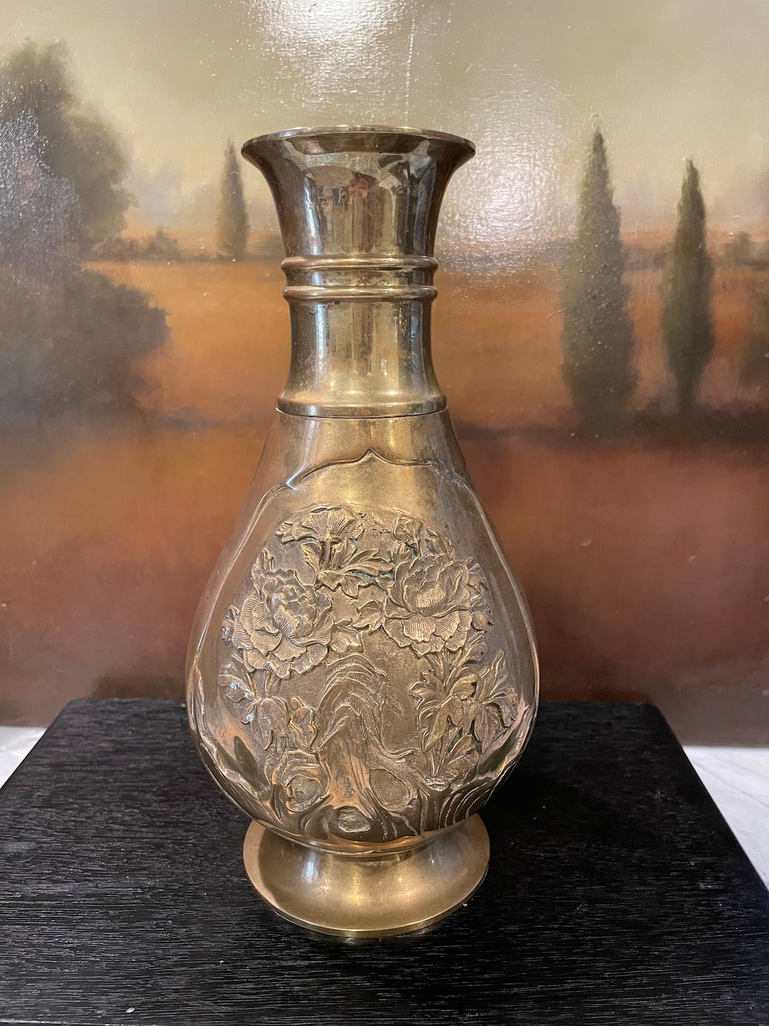 Vintage Chinese Brass Vase With Raised Design / Chinoiserie Chic ...