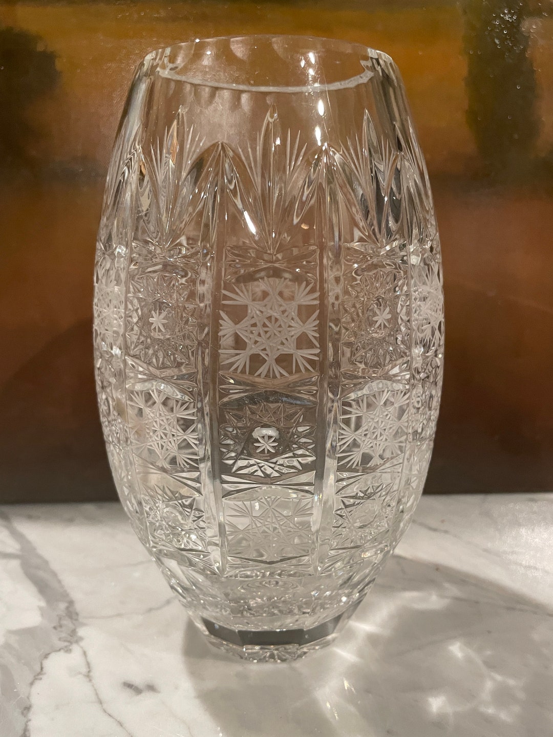 Dazzling Cut Crystal Vase With Large Hobstar Detailing / Formal Crystal ...