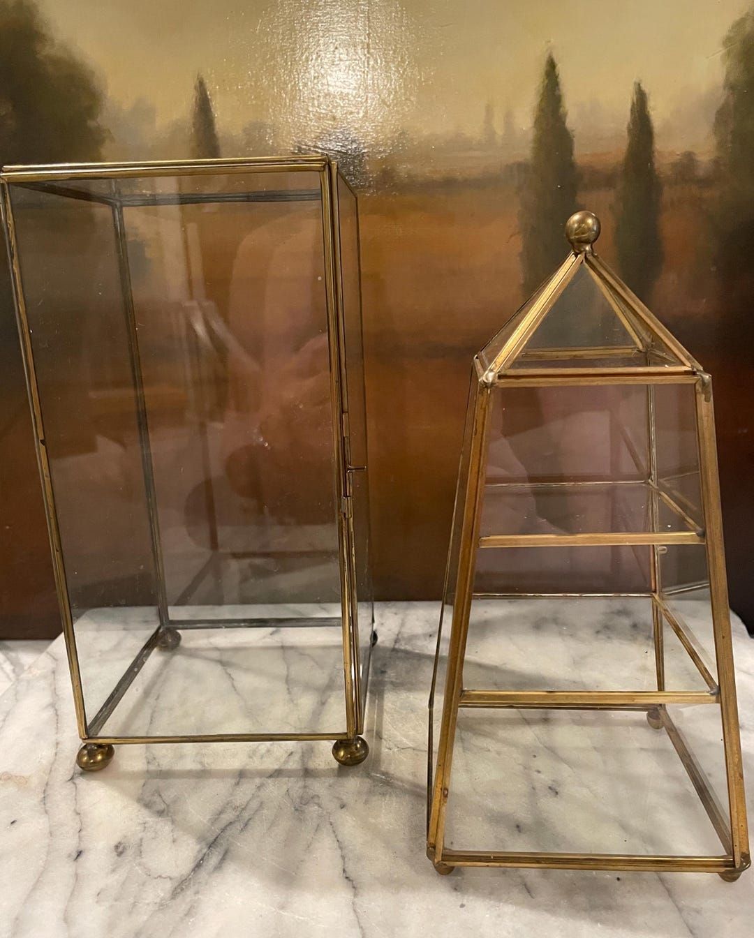 Two Glass and Brass Shadow Boxes Vitrines for Displaying Mementos ...