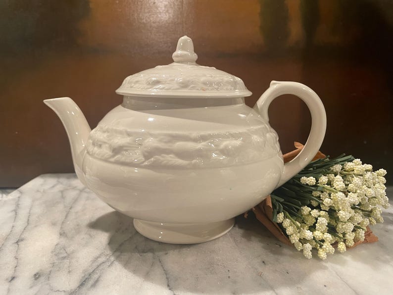 Creamy White Vintage English Ironstone Teapot W/ Raised Design / Made ...