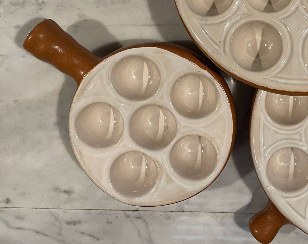 French Emile Henry Ceramic Escargot Plate / Terracotta + Cream Color ...